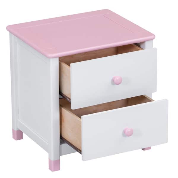 Modern Wood 2 Drawers White Pink Nightstands End Table for Kids 20 in. W x 17 in. D x 20.5 in. H XS WF297965AAH The Home Depot