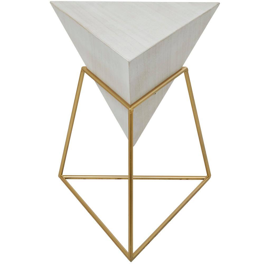 Litton Lane 17 in. White Inverted Pyramid Geometric Large Triangle Wood ...