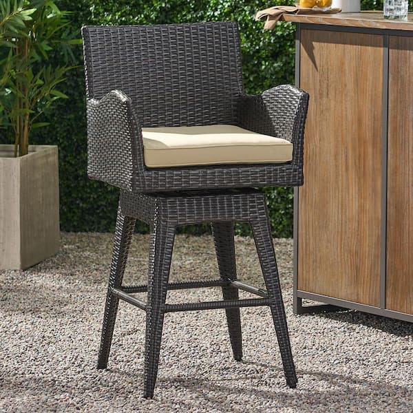 Coporesell Multi-Brown Wicker Swivel Modern Outdoor Bar Stools with ...