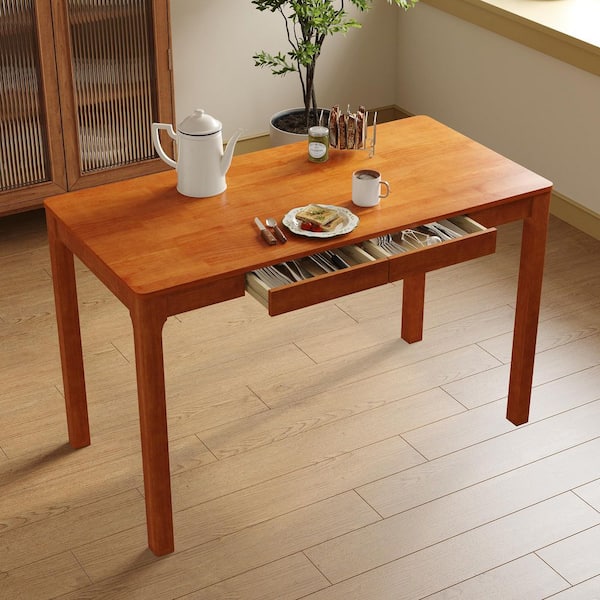 FUFU&GAGA Vintage Walnut 100% Solid Wood 47.2 in. 4 Legs Base Dining ...