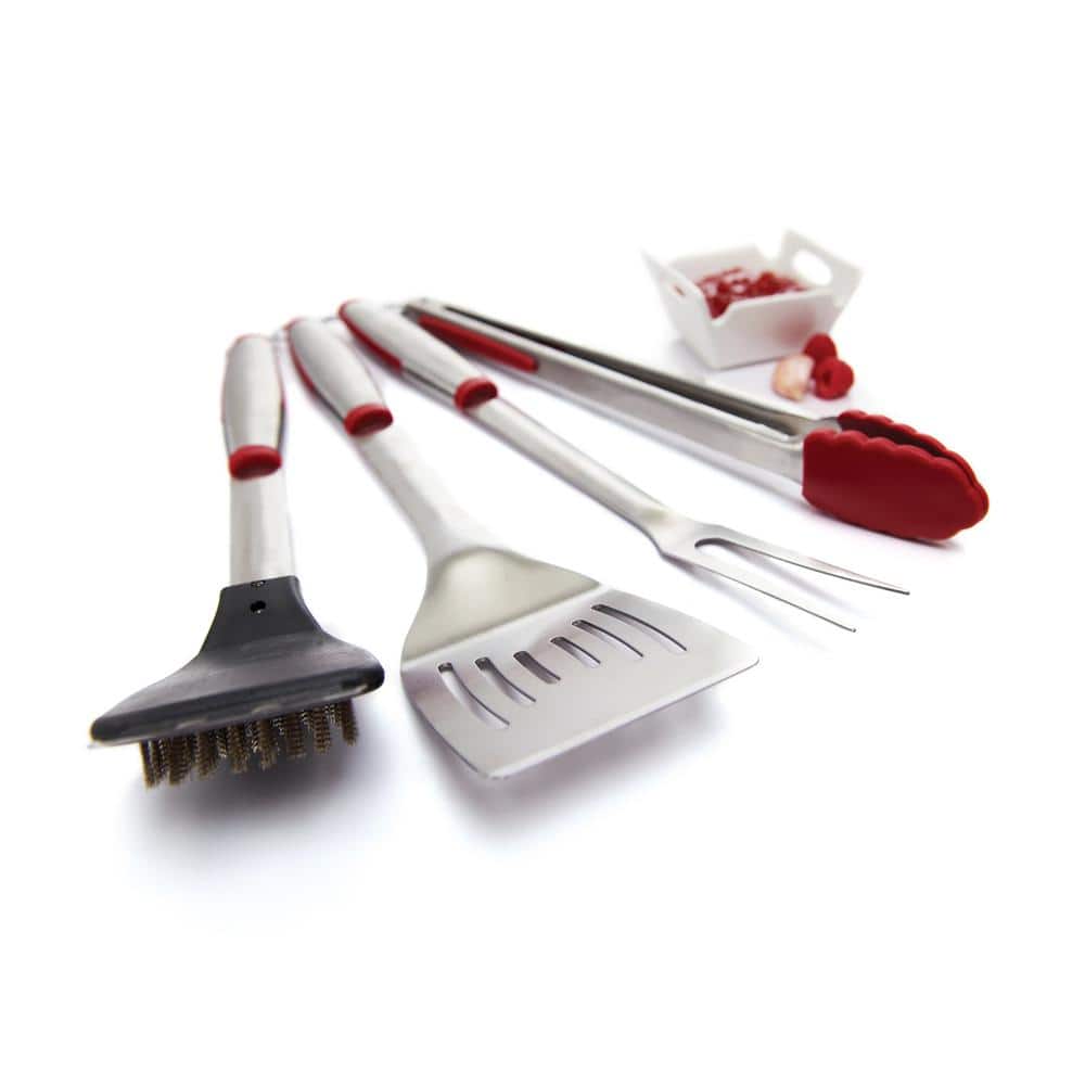 GrillPro 4-Piece Stainless Steel Grill Tool Set with Rubber Accents ...