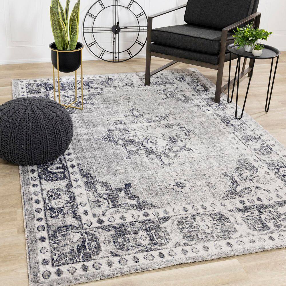 Rug Branch Callaya Collections 5 ft. x 8 ft. Grey Border Indoor Area ...