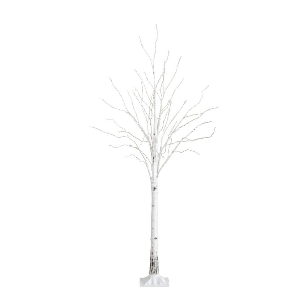 Nearly Natural 3 ft. Pre-Lit Artificial White Birch Tree with 92 Warm ...