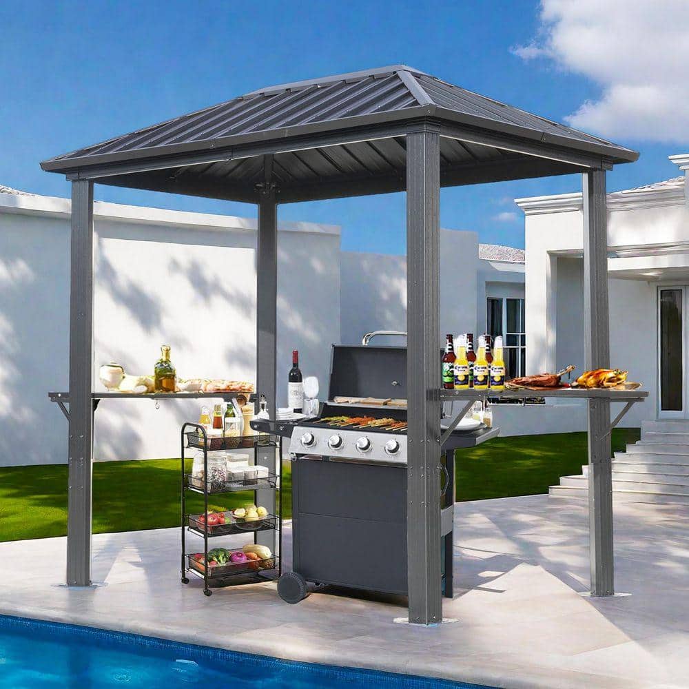 Endark 5 ft. x 8 ft. Grey BBQ Gazebo with 4-Burner Propane Gas Grill ...