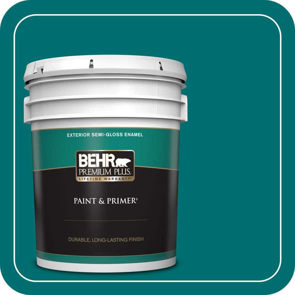 BEHR PREMIUM PLUS 5 gal. #P460-7 Caribbean Current Semi-Gloss Enamel ...
