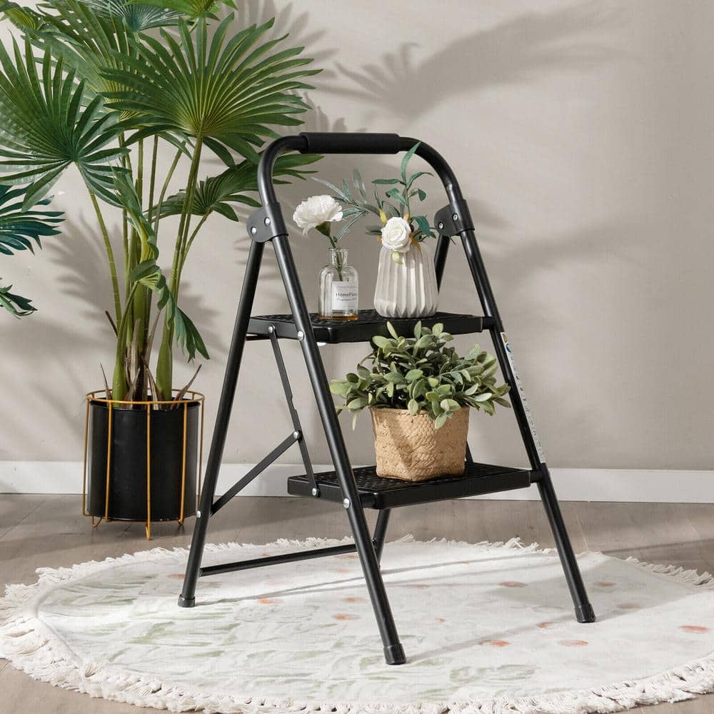 FORCLOVER 2-Step 8 ft. Reach Ladder Aluminum Folding Step Stool with ...