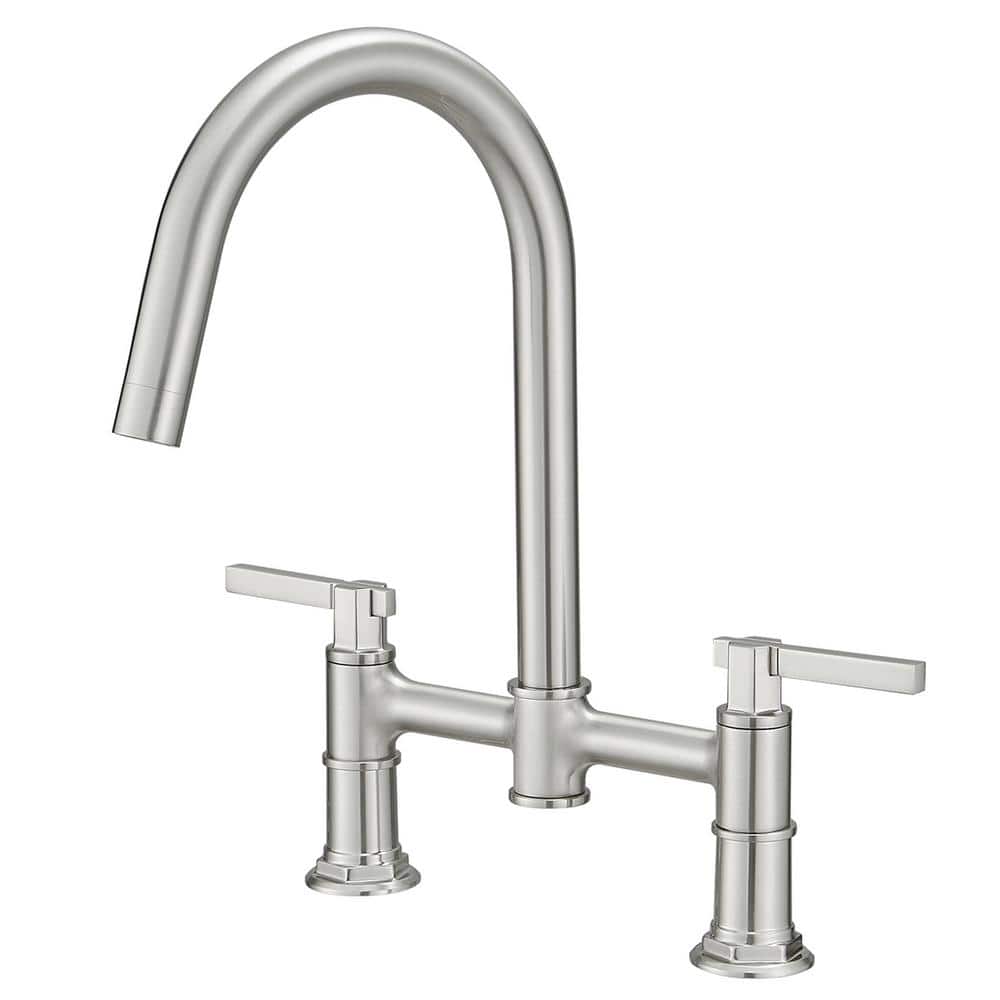 FLG Double Handle Bridge Kitchen Faucet 2-Holes Modern Brass Kitchen ...