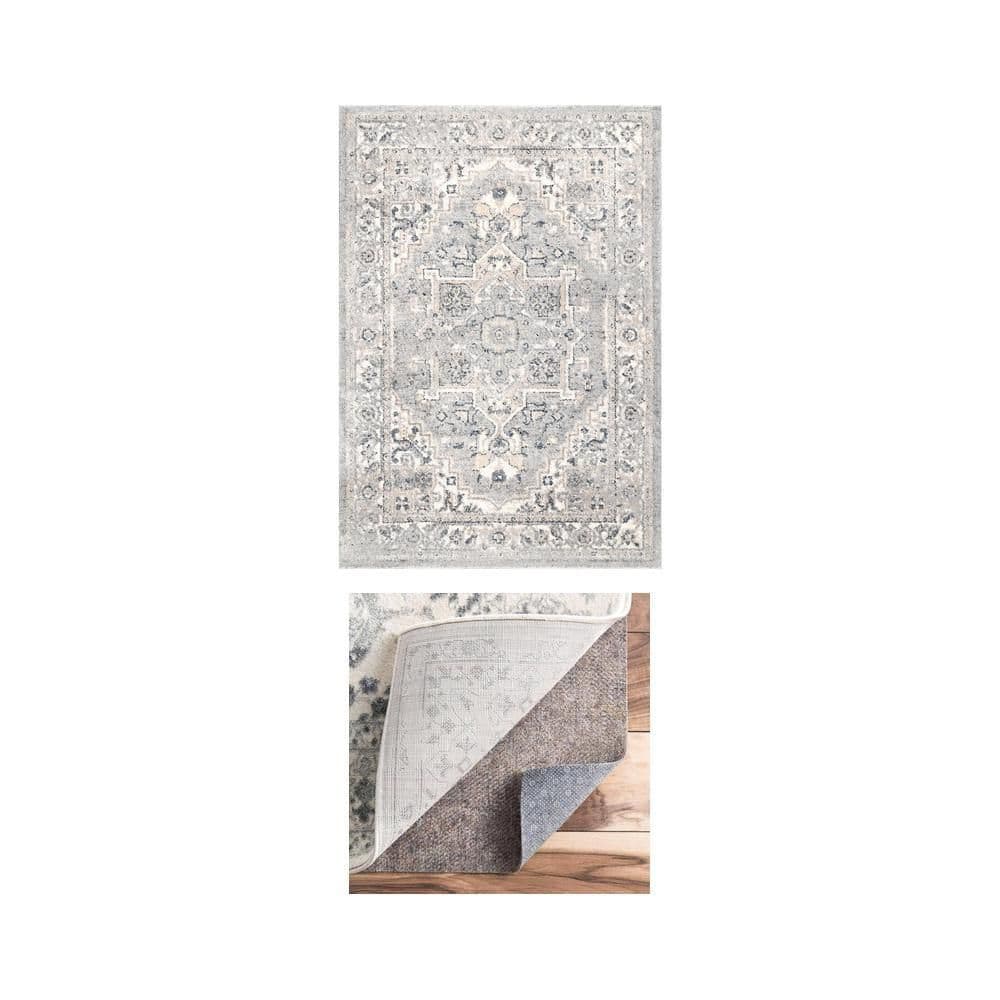 nuLOOM Essa Vintage Light Gray 10 ft. x 14 ft. Area Rug with Premium 10 ...