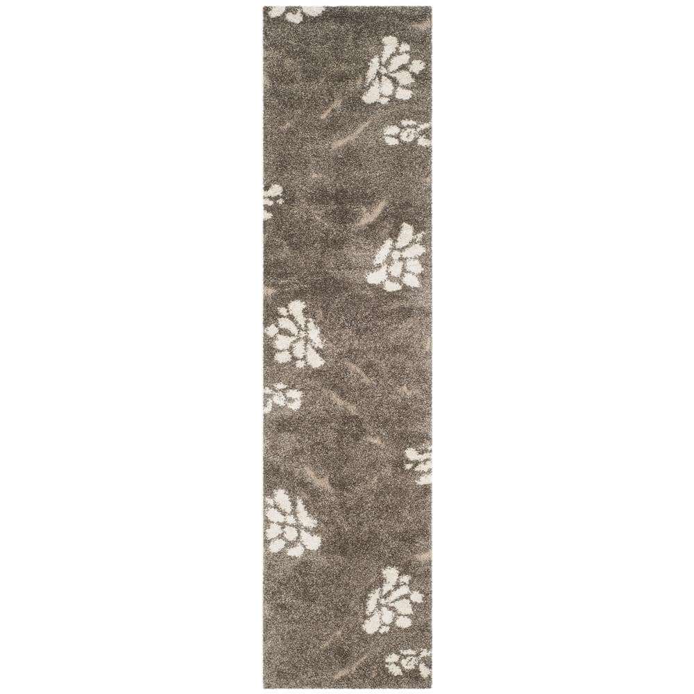 SAFAVIEH Florida Shag Smoke/Beige 2 ft. x 7 ft. Floral Runner Rug SG464 ...