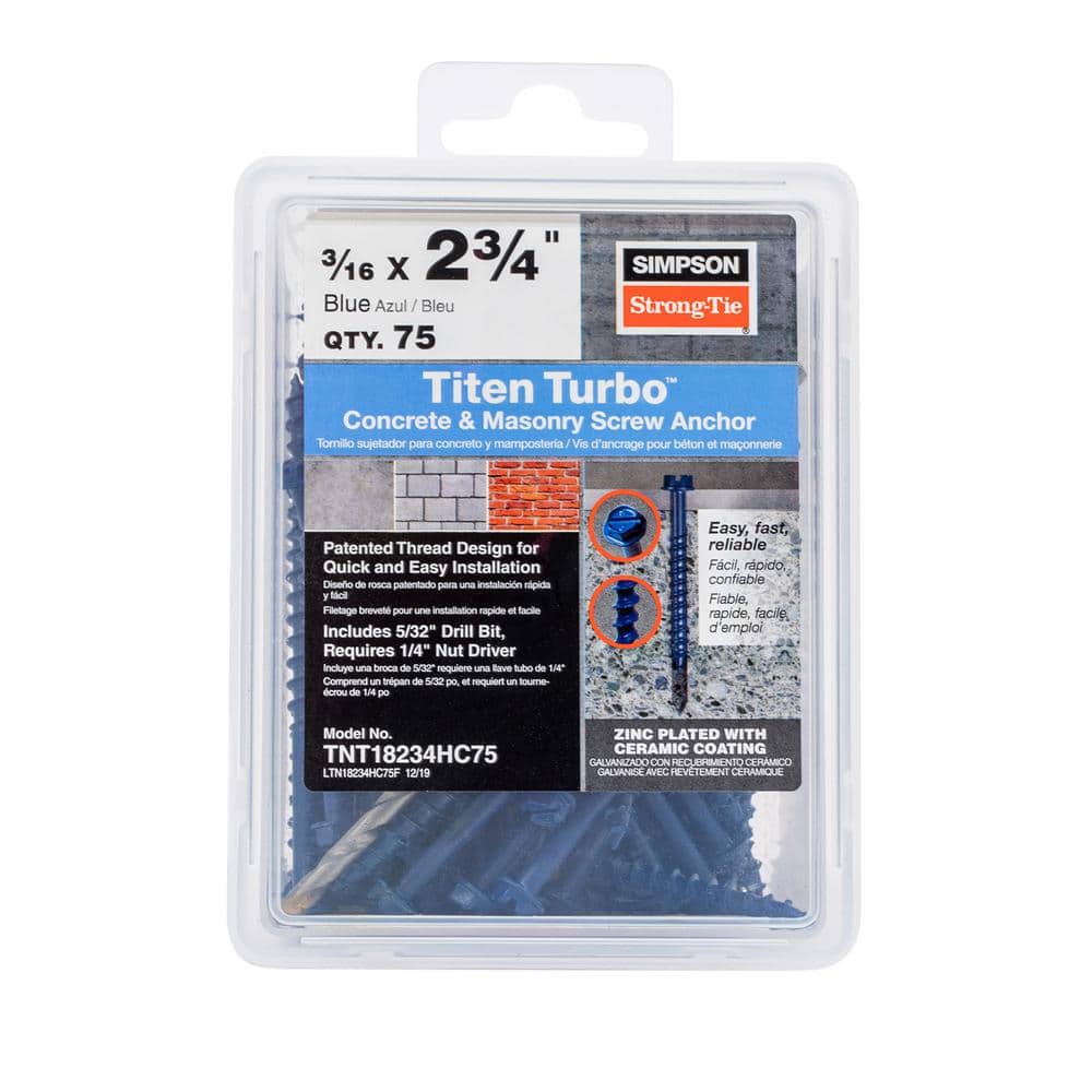 Simpson Strong-Tie Titen Turbo 3/16 in. x 2-3/4 in. Hex-Head Concrete ...