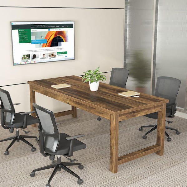 BYBLIGHT 63 in. Rectangle Dark Brown Wooedn Executive Desk, Long ...