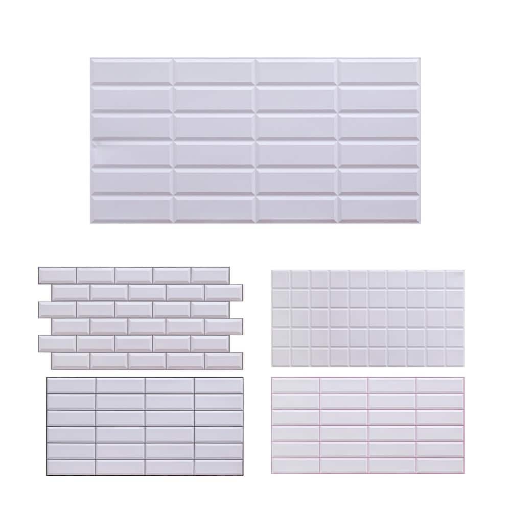 FINECRAFT DECOR 3 ft. x 1 1/2 ft. x 3/16 in. Plain White Tile 3D PVC ...