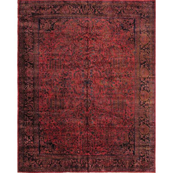 Pasargad Home Antique AZ Burgundy Oriental 12 ft. x 15 ft. Lamb's Wool ...