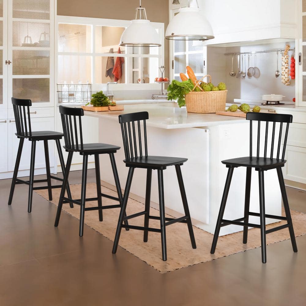 LUE BONA 26 in. Black Wood Counter Stools Bar Stools with Slat Back ...