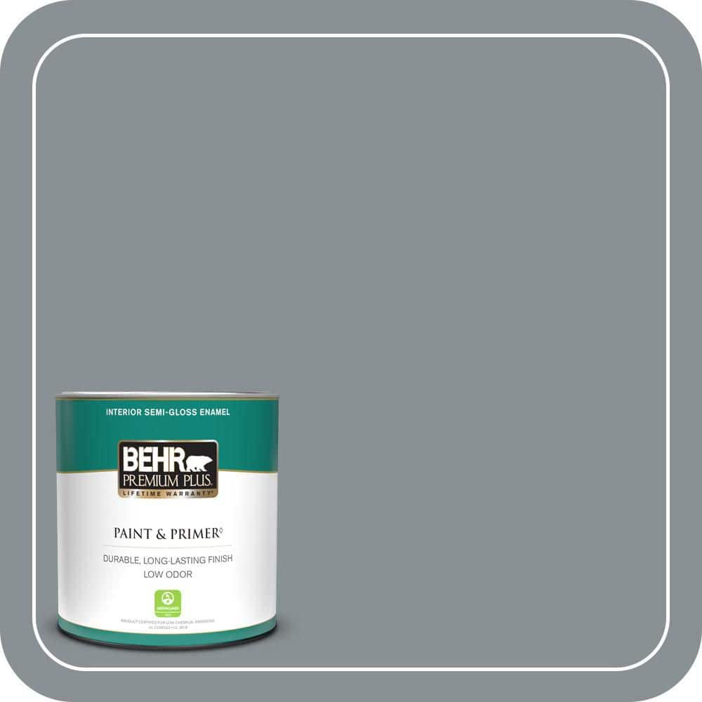 BEHR PREMIUM PLUS 1 qt. #MQ5-29 Gotham Gray Semi-Gloss Enamel Low Odor ...
