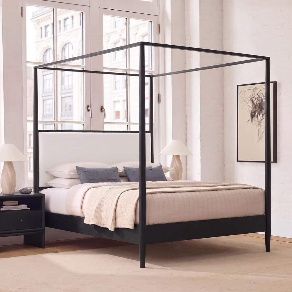 Harper & Bright Designs Black Modern Solid Wood Frame Queen Size 4 ...