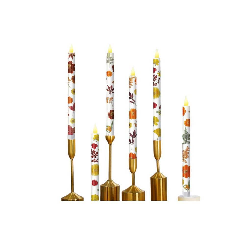 Autumn Maple Series Brown Flameless Flickering Battery LED Taper Candle ...