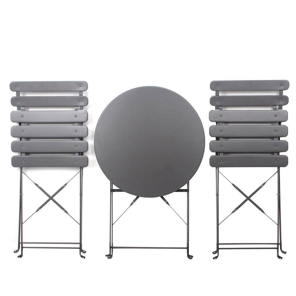 ITOPFOX Gray 3-Piece Patio Metal Chair Round Table Outdoor Bistro Set with White Fade Resistant ...
