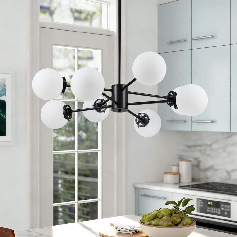 Merra 8-Light Matte Black Sputnik Style Pendant Design Chandelier with ...