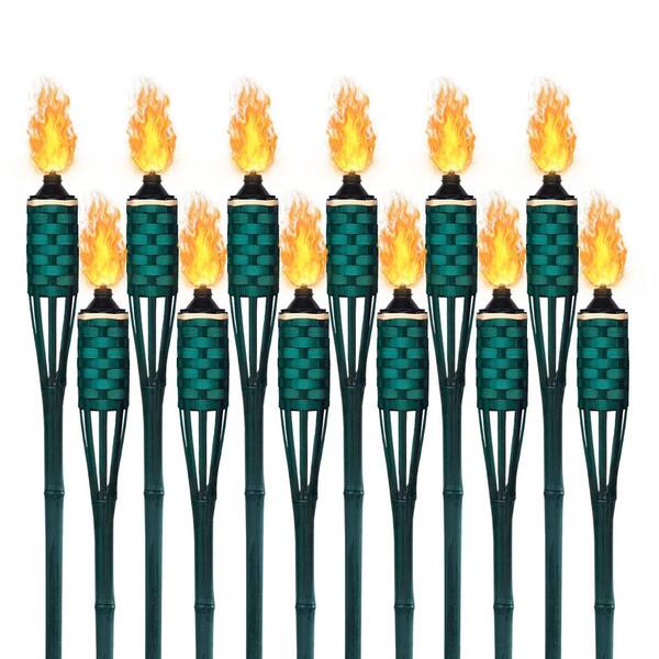 Wellco 72 in.Dark Green Bamboo Torch Weather-Resistant Coated Outdoor ...