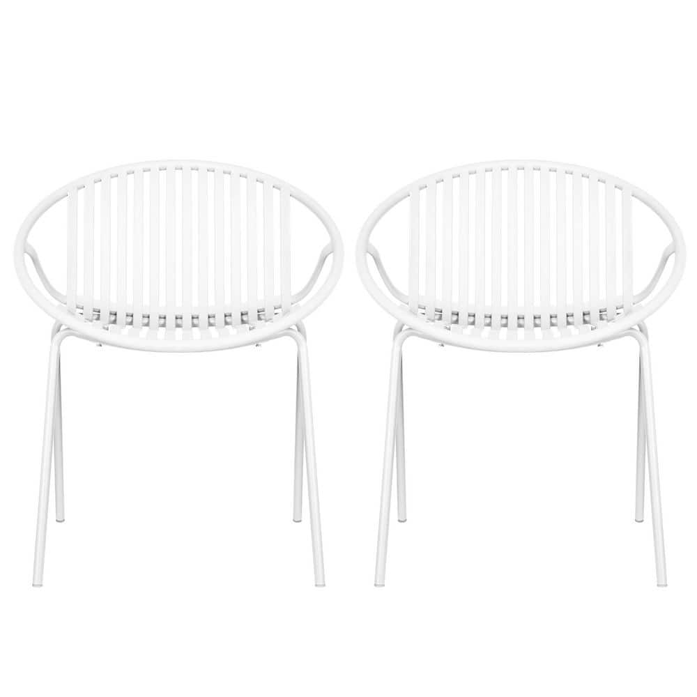 Zeus & Ruta Patio Dining Chairs White Stackable Breathable Design Metal ...