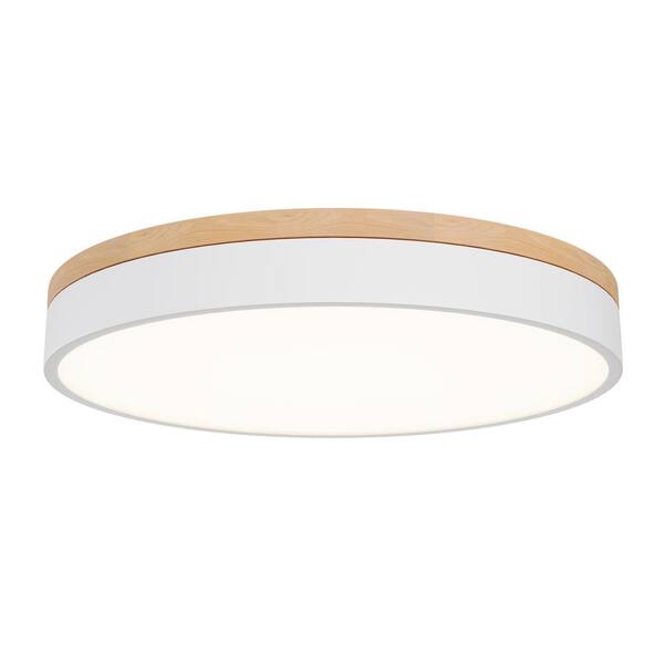 aiwen 15.74 in. 36-Watt Modern Round Wood Integrated LED Flush Mount ...