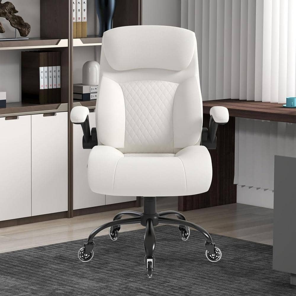 Bestier PU Leather High Back Executive Office Chair in White, Ergonomic ...