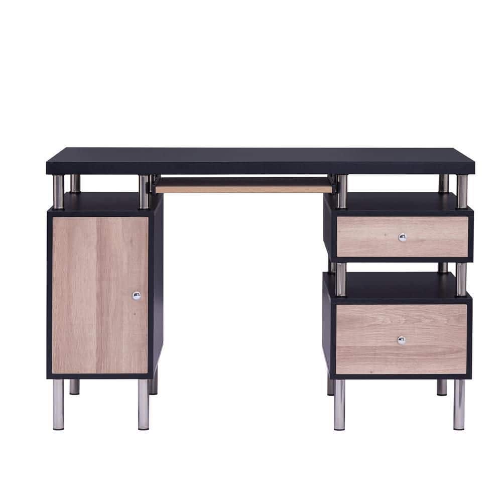 MAYKOOSH Black/Natural 2-Drawer Contemporary Two-Tone Small Desk with ...
