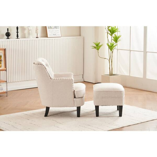 Beige Fabric Button Tufted Upholstered Club Chair Accent Arm Chair with Ottoman Set FY W162885028 The Home Depot