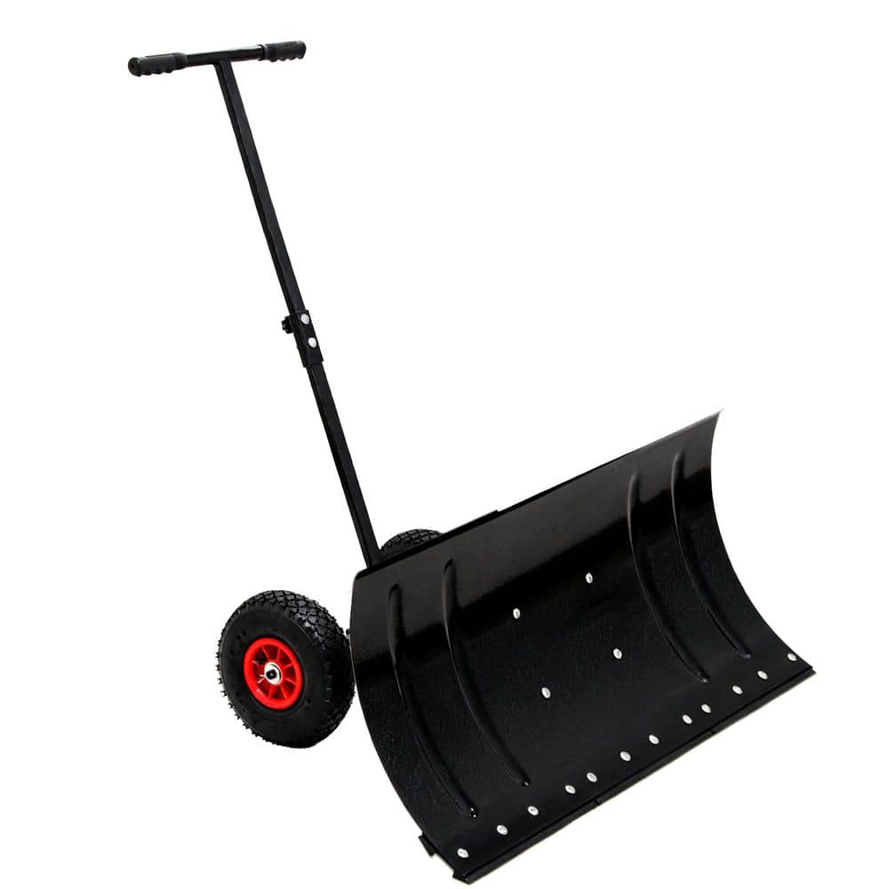 30 in. W Metal Handle Steel Snow Shovel with 2 Wheels Adjustable Angle ...