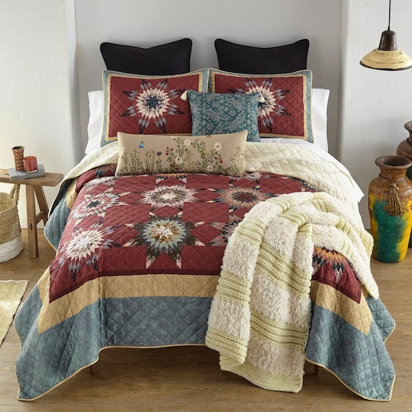 DONNA SHARP Southern Star 3-Piece Red and Blue Polyester Queen Quilt ...