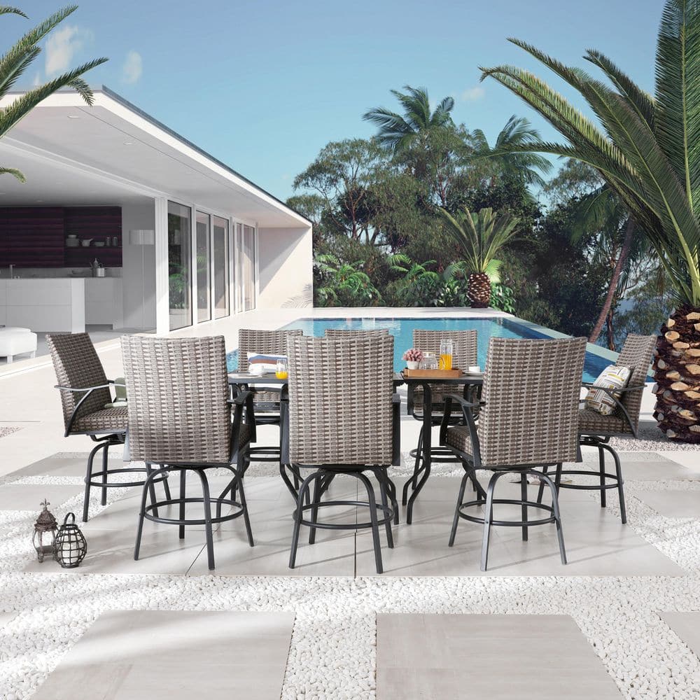 TOP SPACE Brown 11 of Pieces Wicker Outdoor Bistro Set TP03219X3-151X4 - The Home Depot