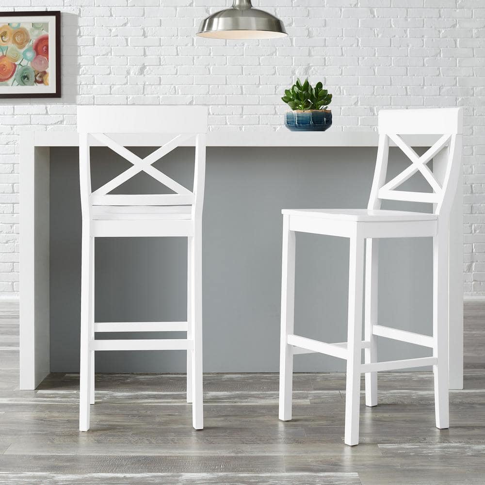 StyleWell Cedarville White Wood Bar Stools with Cross Back (Set of 2 ...