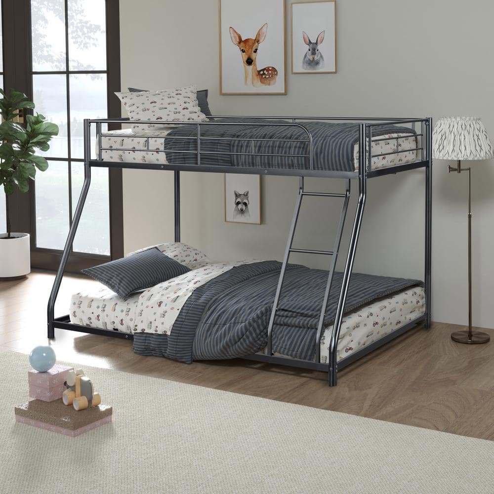 Furniture of America Beck Black Twin Over Full Bunk Bed with Full Metal ...