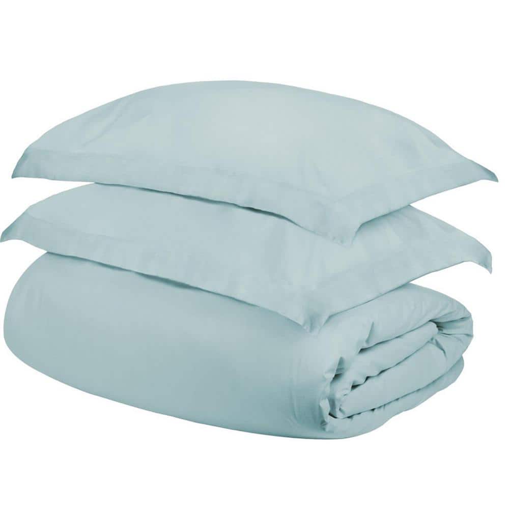 HomeRoots Light Blue Solid Color Queen Cotton Duvet Cover Set ...