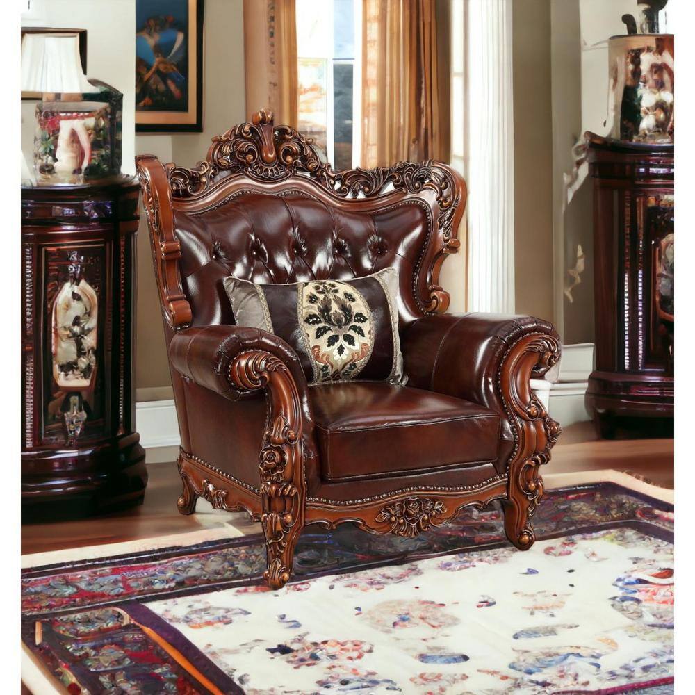 HomeRoots Chocolate Wingback Chair Set of 1 with Nail head Trim and ...