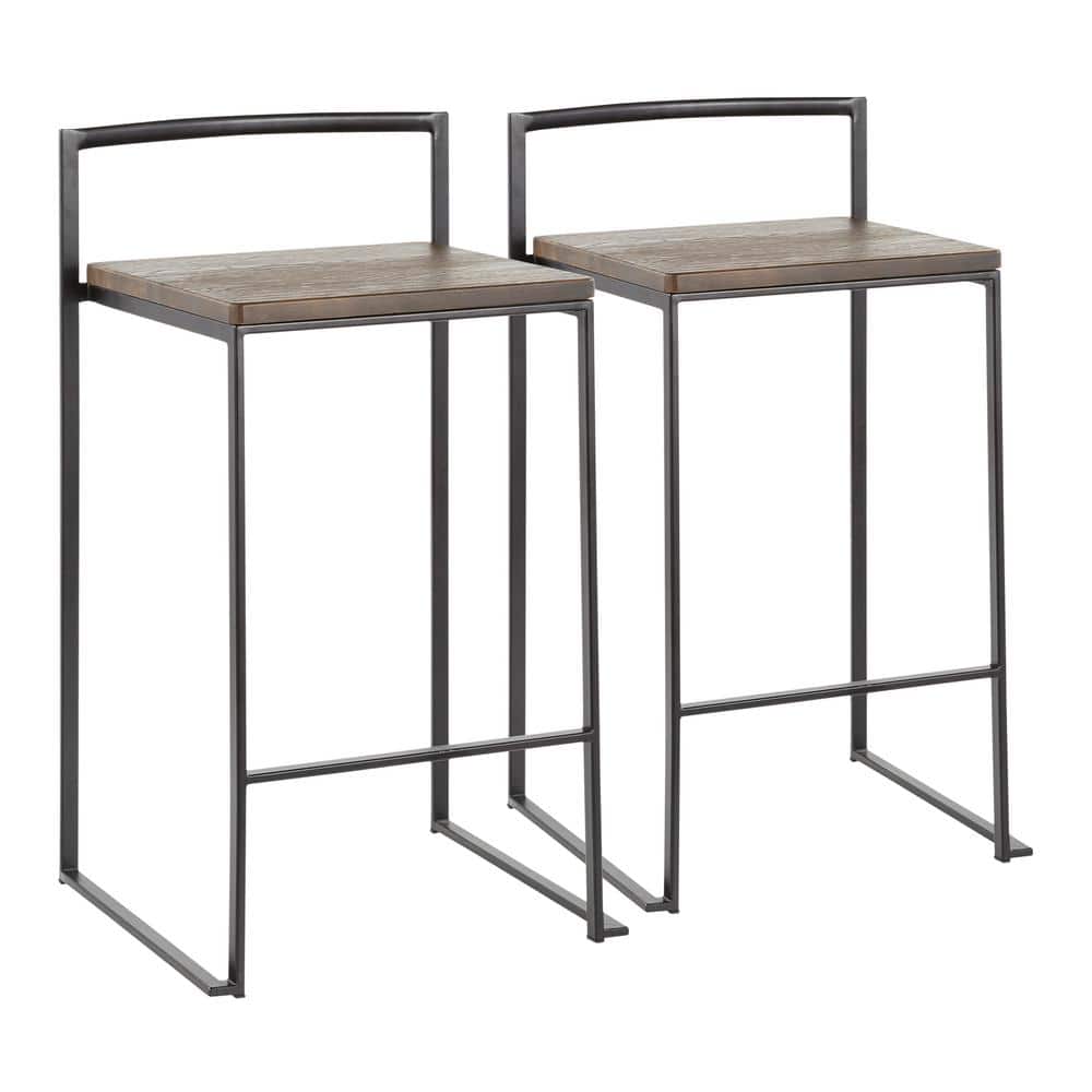 Lumisource Fuji 28 in. Industrial Black and Espresso Counter Stool (Set ...