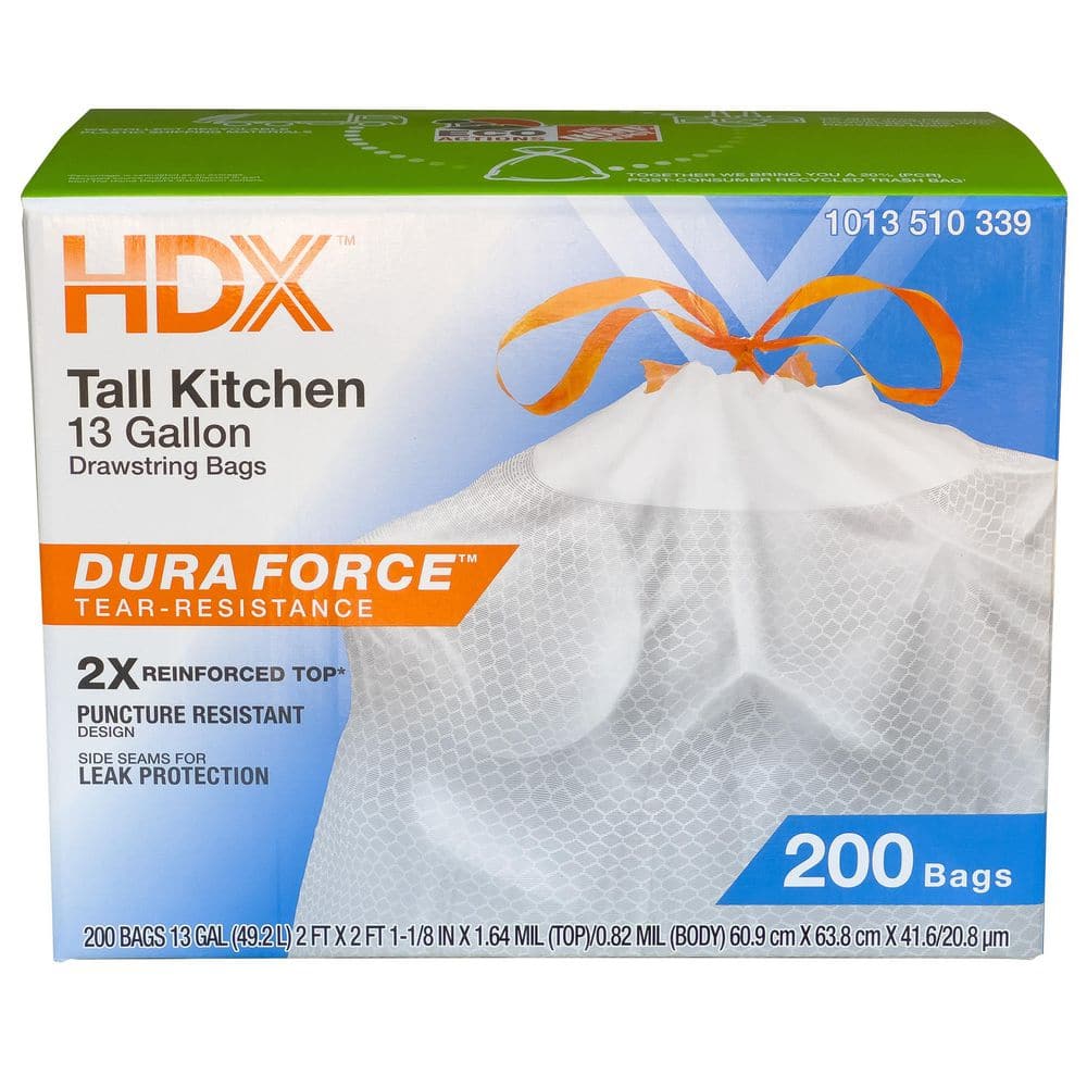 Reviews for HDX 13 Gallon Reinforced Top Drawstring Unscented Kitchen Tall Trash Bags with 20% ...