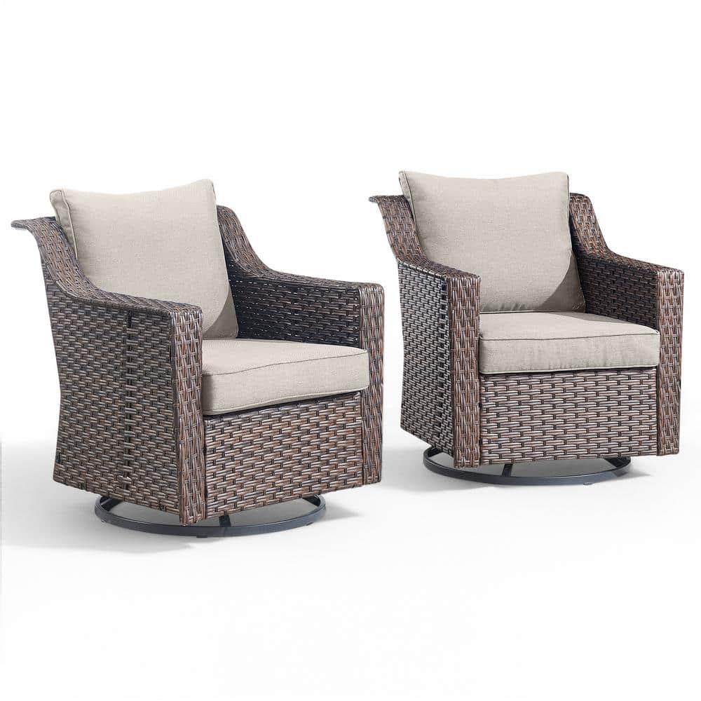 Pocassy Skinny Guy Series 2-Pack Brown Wicker Outdoor Patio Glider with ...