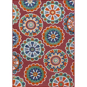 Beverly Rug Mandala Red 9 ft. x 12 ft. Washable Bohemian Medallion ...