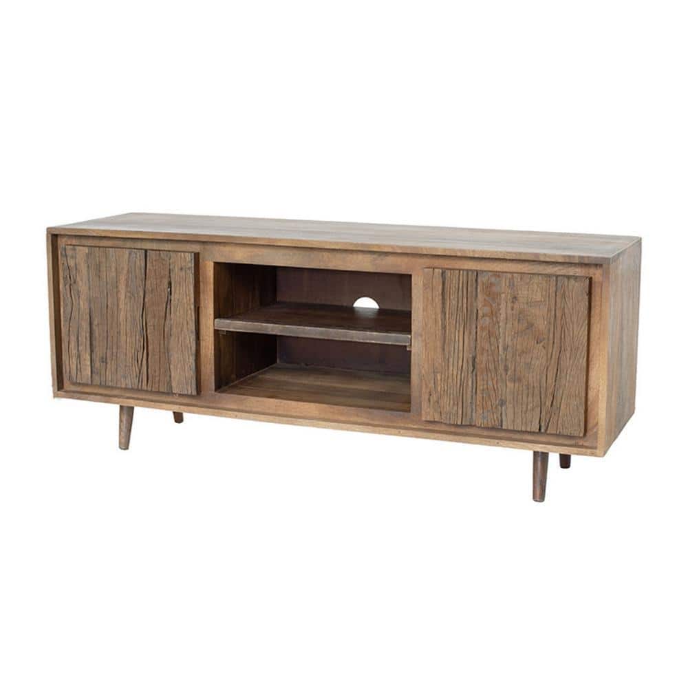 Benjara Brown TV Stand Fits TVs up to 50 to 55 in. with 2-Shelves ...
