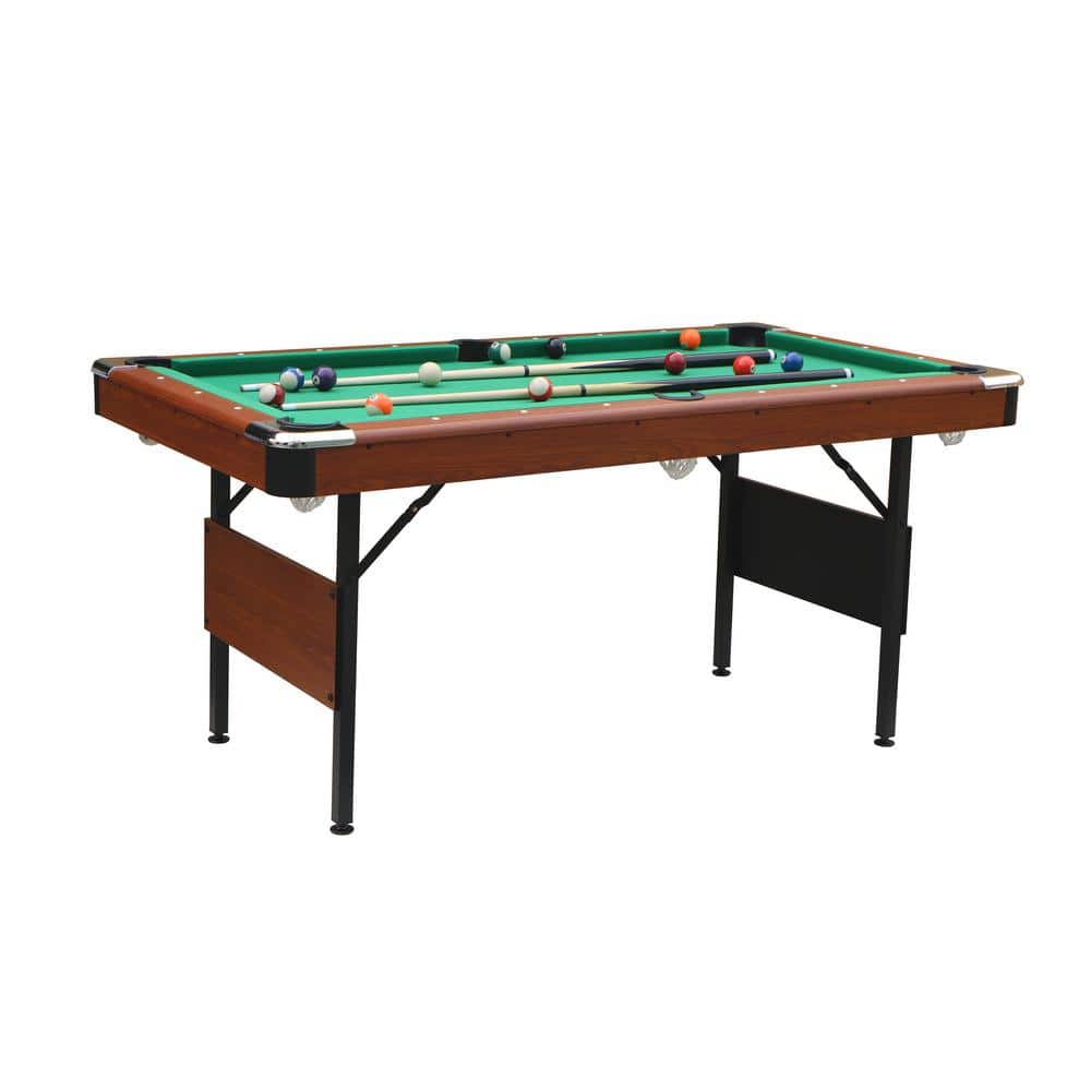 Huluwat 65.7 in. Foldable Pool Table, Green and Brown S-P143773 - The ...