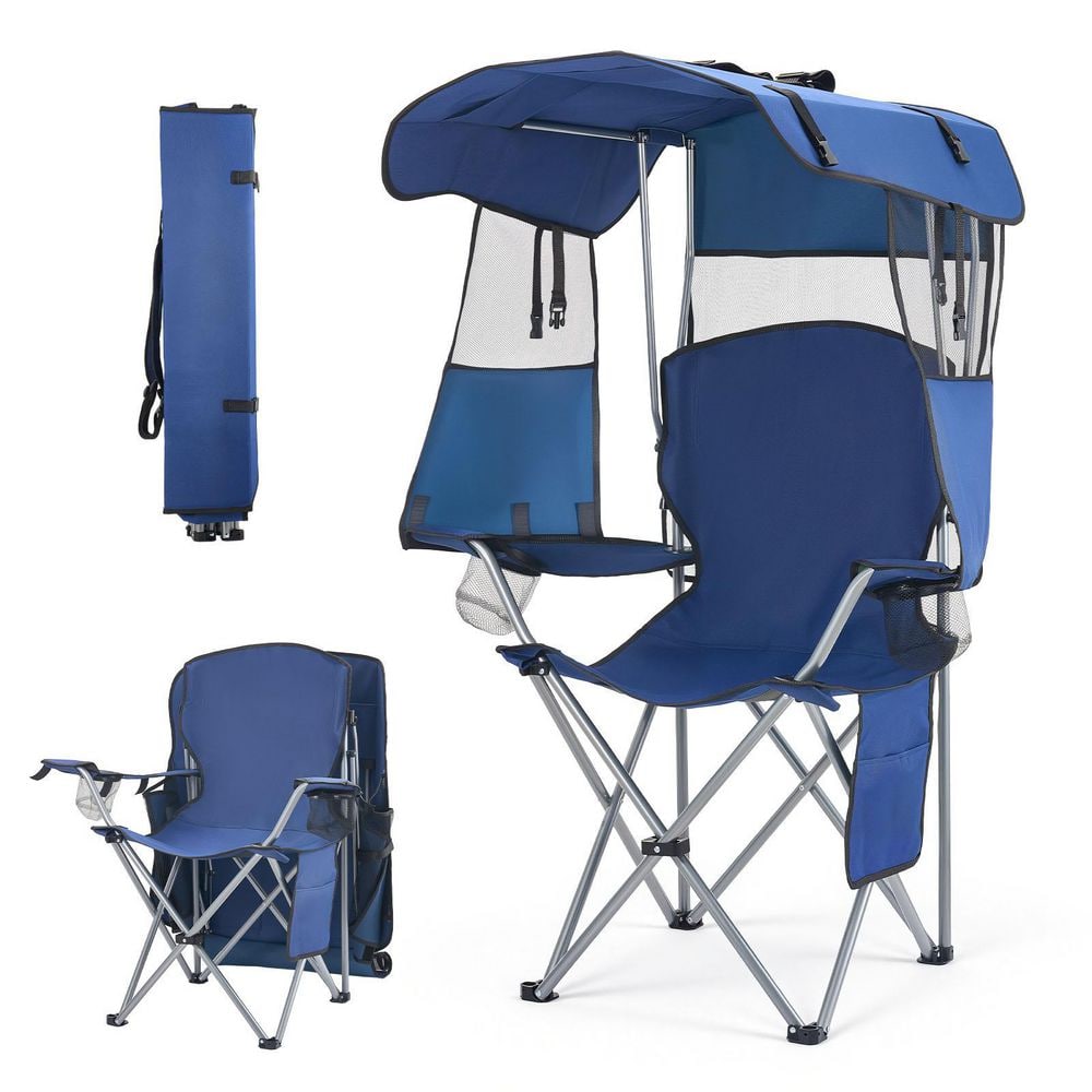 VEVOR Folding Camping Chair with Canopy Shade, 330 lbs. Weight Capacity ...