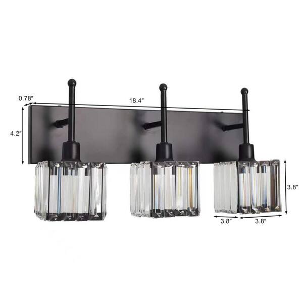 Uixe 18.4 in. 3-Light Modern Satin Black Bathroom Vanity Light with ...