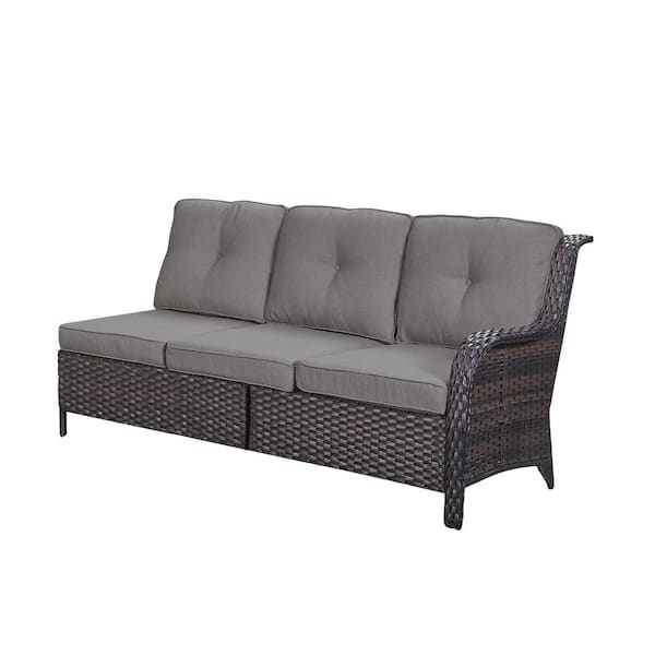 Opohoro ArcoBay Brown Wicker Left Arm 3-Seat Outdoor Sectional Sofa Patio Sofa with Gray Cushion ...