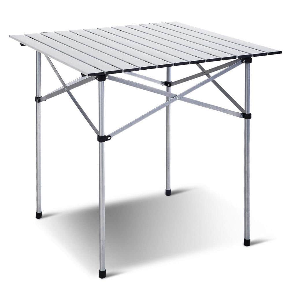 WELLFOR 27.6 in. Aluminum Outdoor Roll Up Folding Camping Picnic Table ...