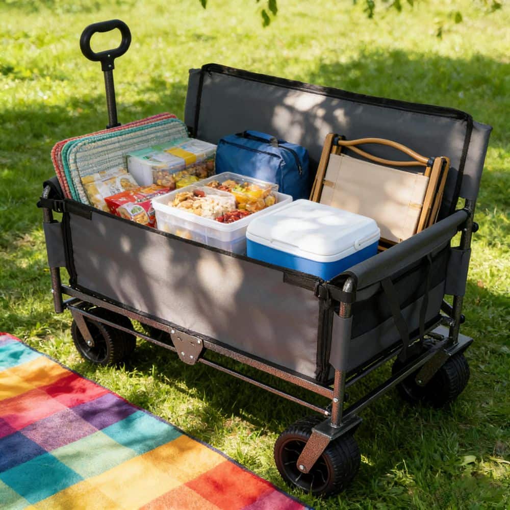 6.4 cu. ft. Fabric Folding Garden Cart, 2-in-1 Wagon and Bench Cart in ...
