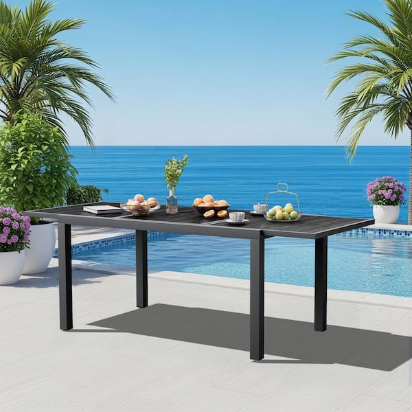 JEAREY Black HDPE Rectangle Aluminum Frame Standard Height Outdoor ...