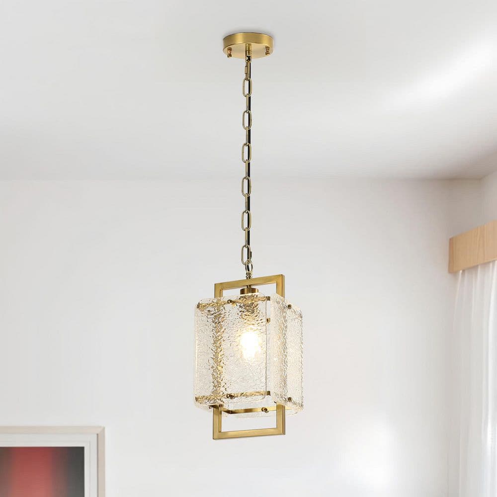 JUSHENG Brass Mini Water Ripple Glass Pendant Light for Kitchen Island 1-Light Acrylic Pendant ...