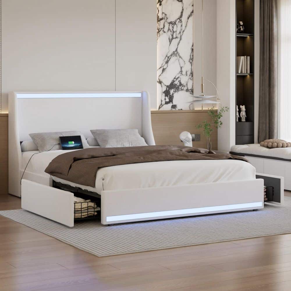 VECELO Upholstered Bed Full Platform Bed Frame with Headboard, Underbed ...